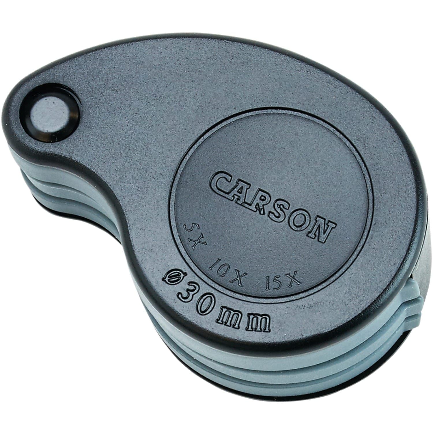 Carson TriView 5x/10x/15x Folding Loupe Magnifier with Built-in Case (TV-15), Black