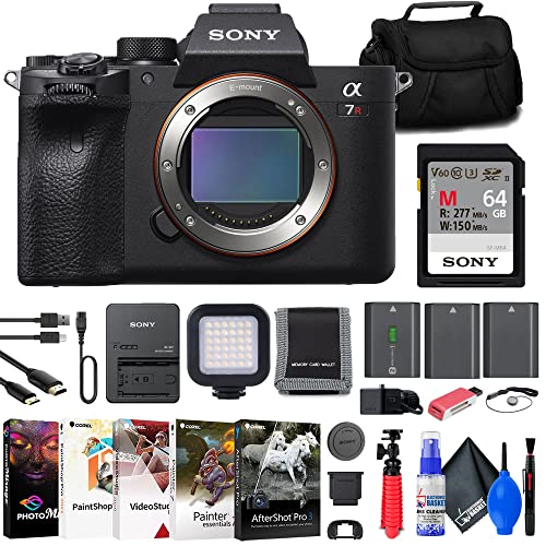 Sony a7R IVA Mirrorless Camera (ILCE7RM4A/B) + 64GB Memory Card + Bag + 2 x NP-FZ100 Compatible Battery + Card Reader + LED Light + Corel Photo Software + HDMI Cable + Flex Tripod + More