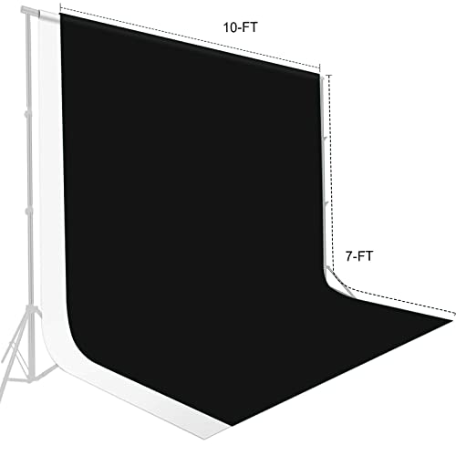 2 Pack 10 x 7 FT White & Black Backdrop Background Photography, Photo Booth Pure Backdrop Screen Curtain for Photoshoot Zoom Video Recording Portrait Photographer Studio Parties with 4 Spring Clamps