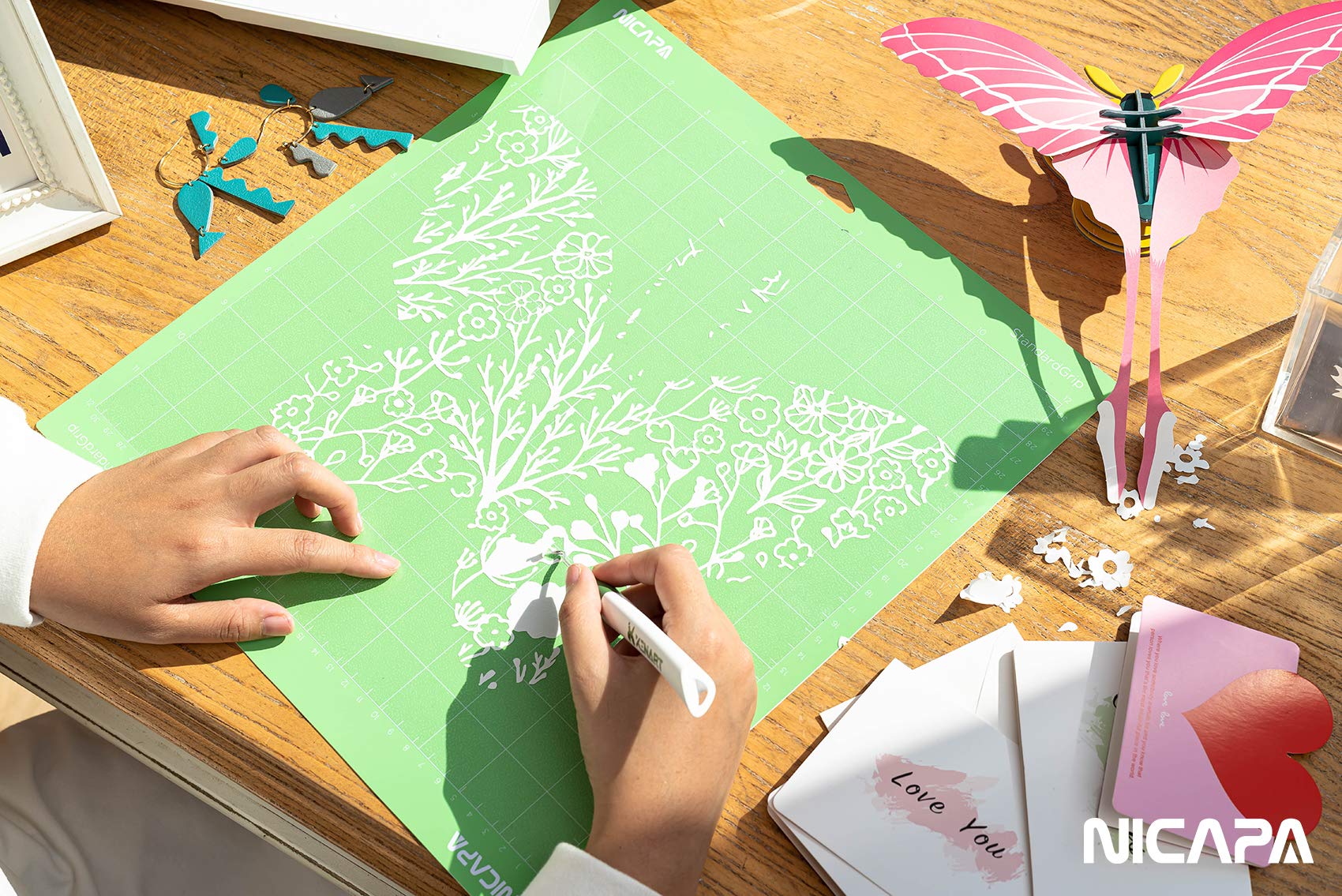 Nicapa 12x12 inch Standard Grip Cutting Mat for Cricut Maker 3/Maker/Explore 3/Air 2/Air/One (3 Pack) Standard Adhesive Sticky Green Quilting Replacement Cut Mats