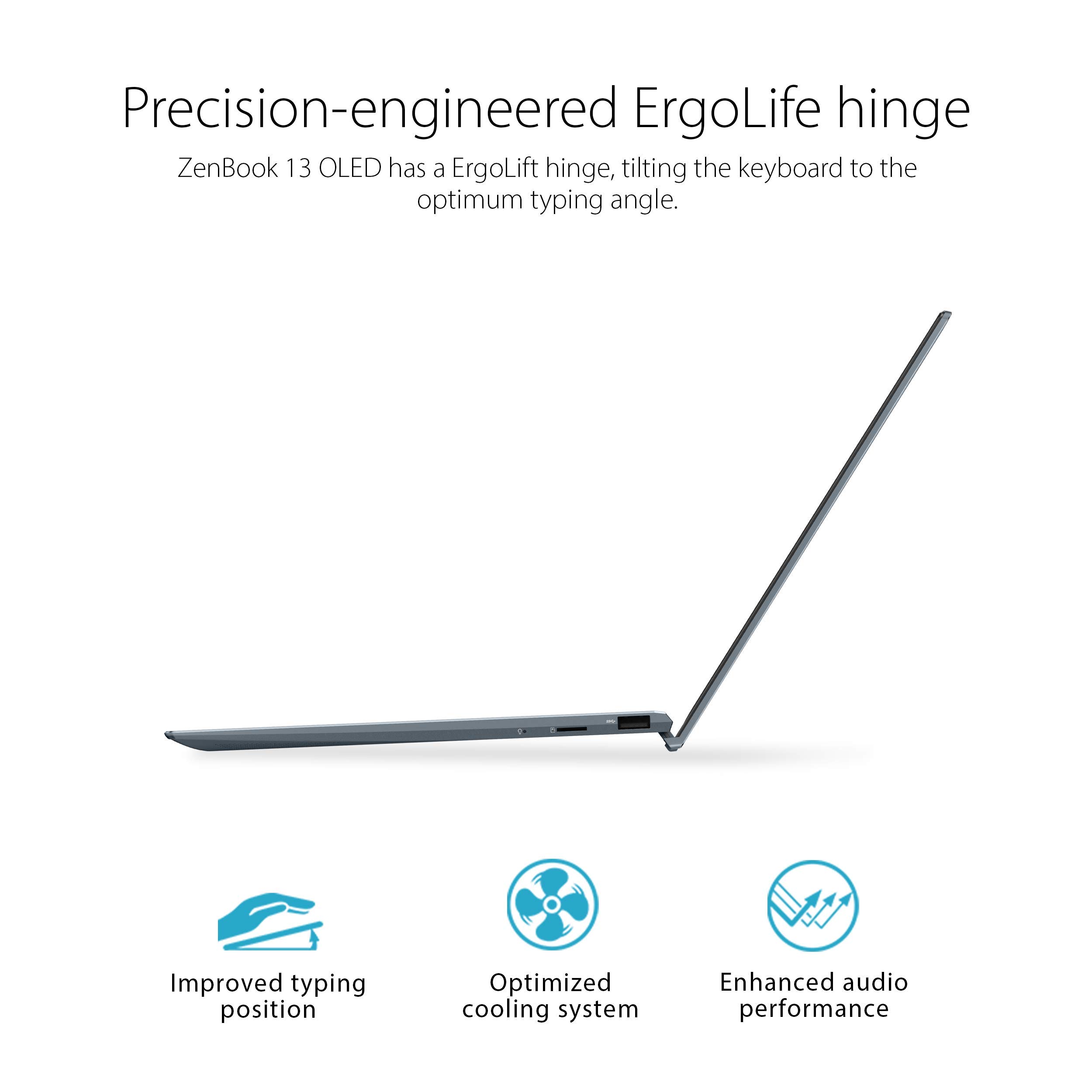 ASUS ZenBook 13 Ultra-Slim Laptop, 13.3” OLED NanoEdge, Intel Evo Platform i7-1165G7, 8GB, 512GB SSD, NumberPad, Thunderbolt 4, Wi-Fi 6, Windows 11 Home, AI Noise-Cancellation, Pine Grey, UX325EA-EH71