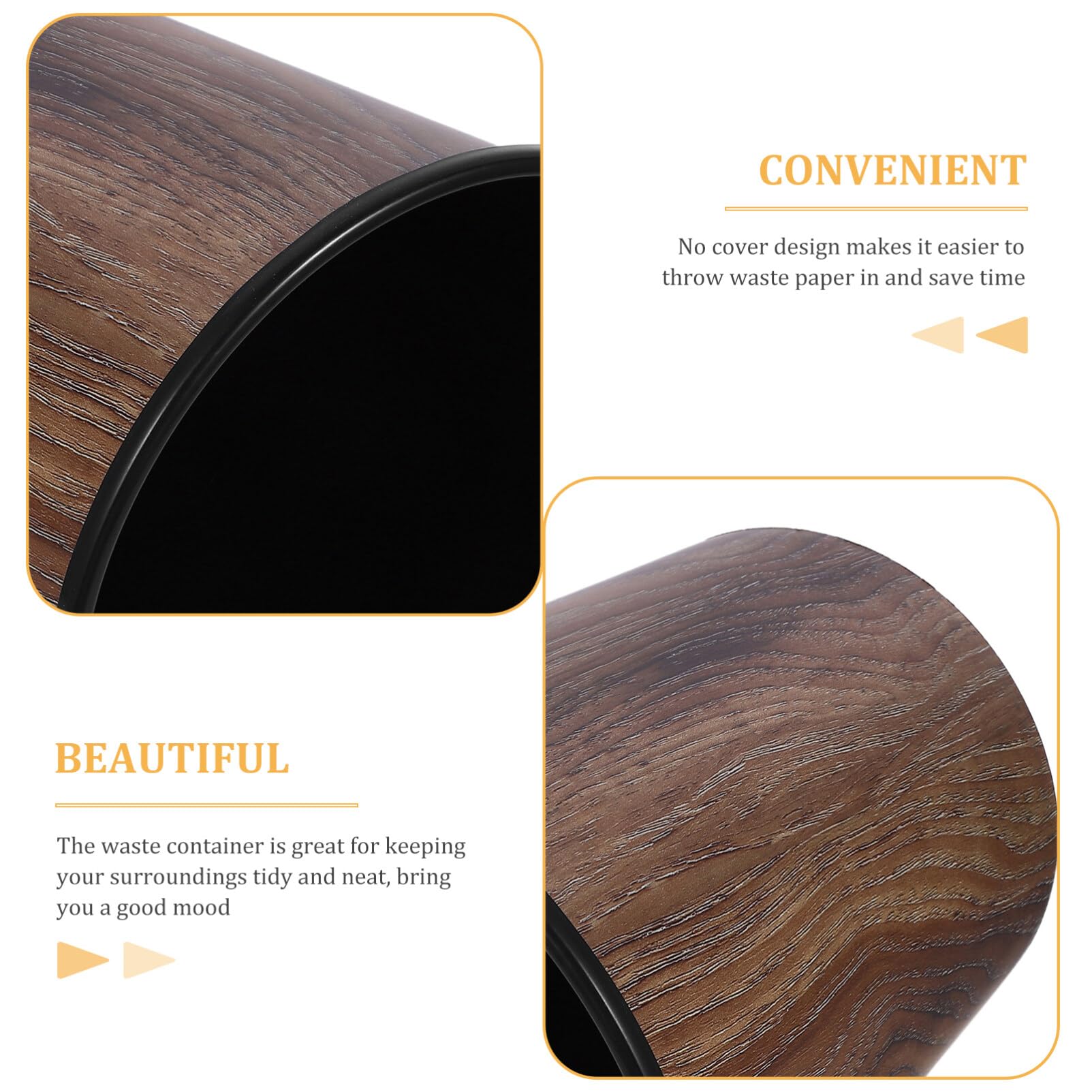 Cabilock Vintage Plastic Trash Can Wood Grain Waste Basket 7L Open Top Garbage Bucket Rubbish Bin Round Garbage Can Farmhouse Container for Kitchen Bathroom Office Under Desk