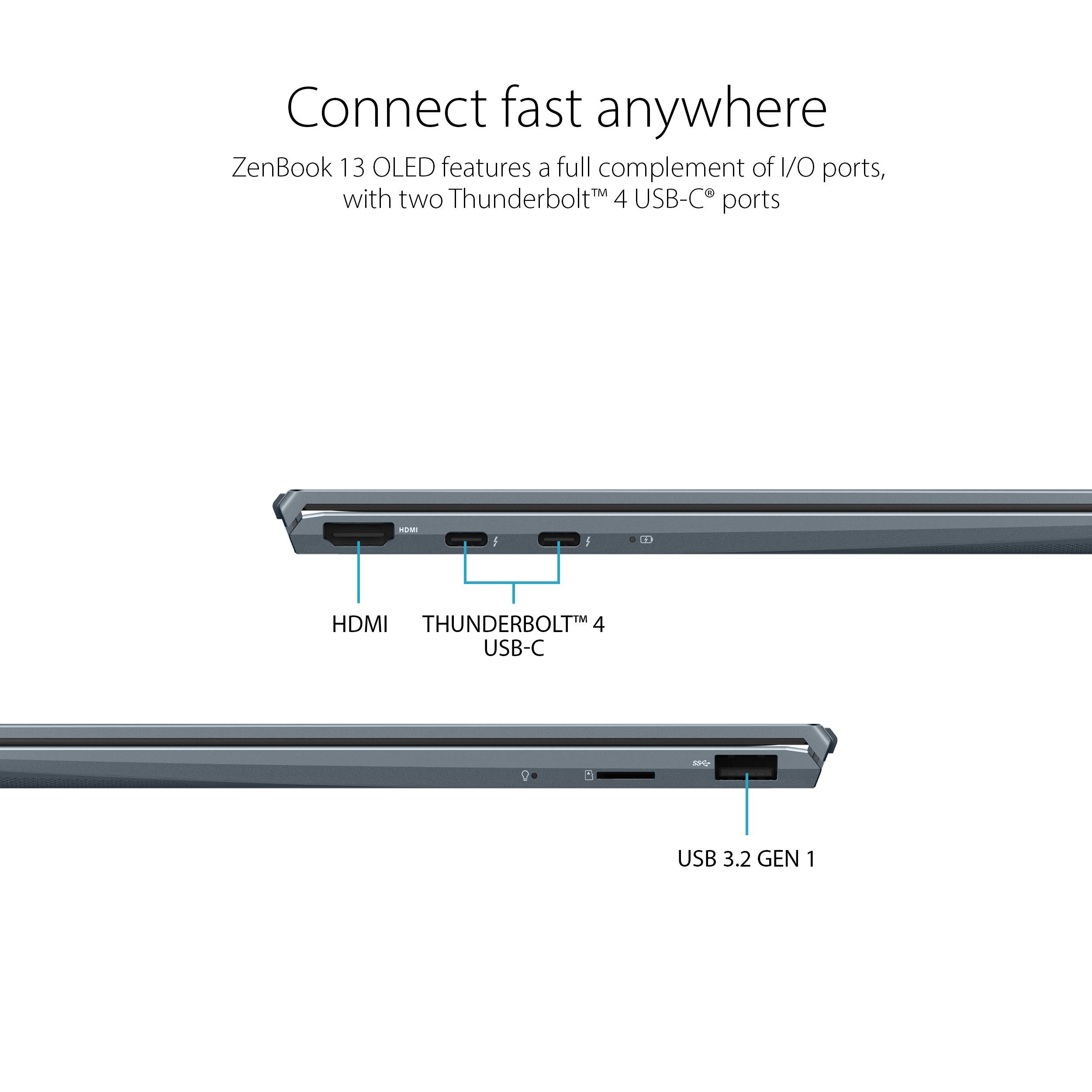 ASUS ZenBook 13 Ultra-Slim Laptop, 13.3” OLED NanoEdge, Intel Evo Platform i7-1165G7, 8GB, 512GB SSD, NumberPad, Thunderbolt 4, Wi-Fi 6, Windows 11 Home, AI Noise-Cancellation, Pine Grey, UX325EA-EH71