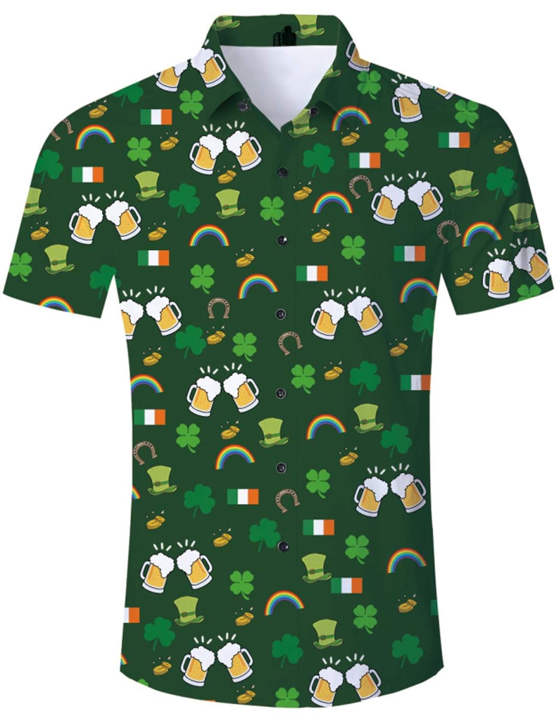 uideazone Hawaiian Shirt for St.Patrick's Day Men Button Down Green Shirt Short Sleeve Tropcial Shirts