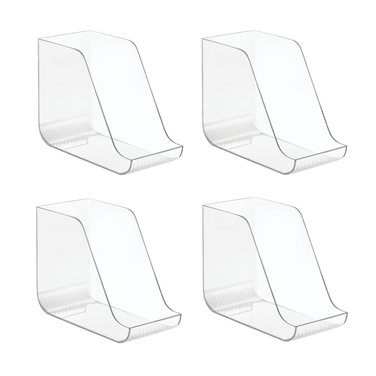 mDesign Plastic Kitchen Storage Organizer Container Bins for Pantry, Fridge, Freezer Organization - Holds Canned Food, Soup Can, Soda Water Bottle - Ligne Collection, 4 Pack - Clear