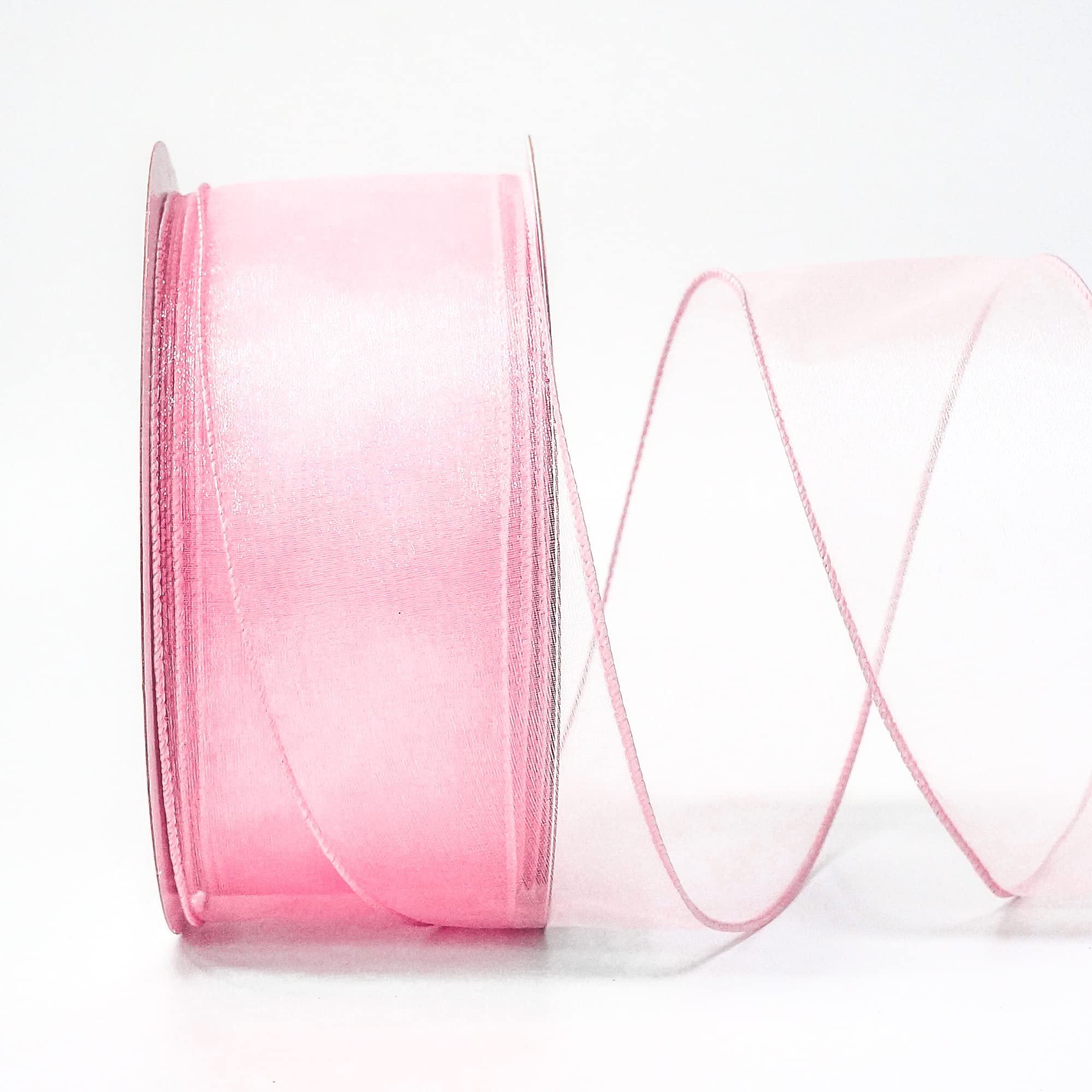 CT CRAFT LLC Sheer Organza Wired Ribbon for Home Decor, Gift Wrapping, DIY Crafts, 2.5” x 25 Yards x 2 Rolls - Pink
