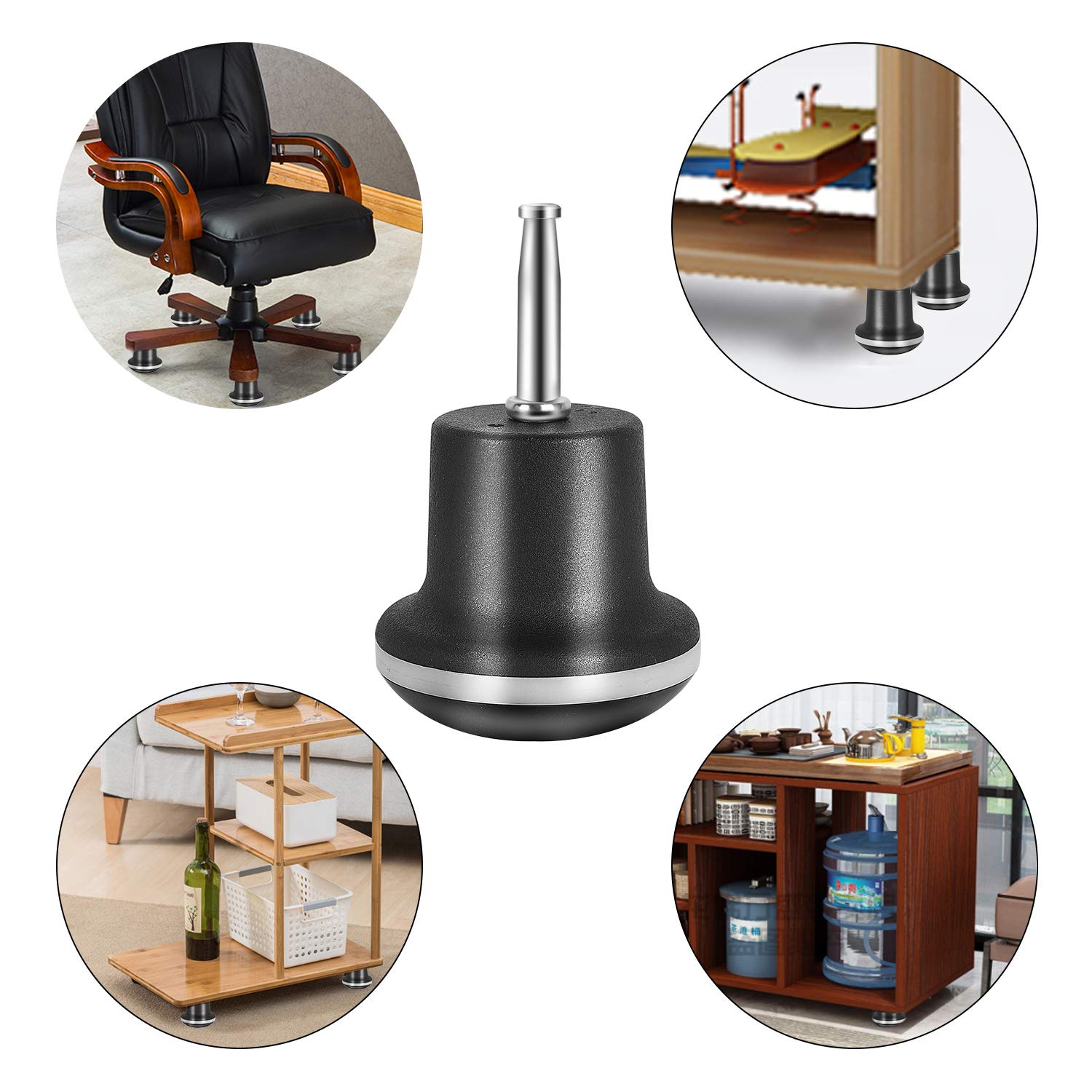 Bell Glides Caster Wheels,Fixed Stationary Castors for caster Sofa Chair Cabinet Furniture Replacement with Mounting Stem Sleeve Socket Insert sets of 5