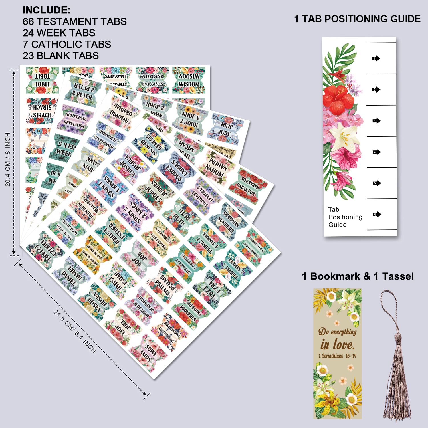 Bible Index Tabs New & Old Testament Tabs Matte Laminated Floral Design - 121 Pcs (Floral)