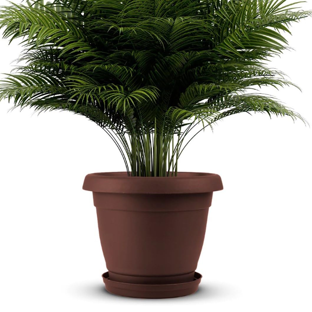 Planter 22" - Classic Line, 3 Pack, Planter Brown, Round Classic Planter, X-Small Plastic Plant Pot for Indoor Outdoor, Plants Flowers, Planters, Planting pots and Watering Tray.