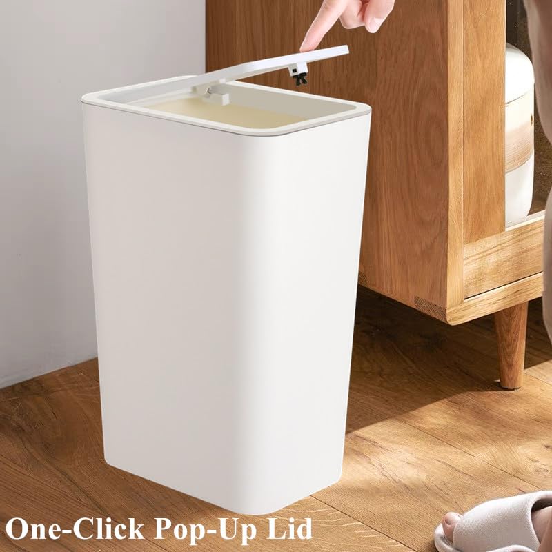XAJH 2 Pack Trash Can with Lid, Slim Bathroom Trash Can, Small Trash Can with Press Top Lid, Plastic Garbage Can, Waste Basket for Bathroom, Kitchen, Bedroom,Living Room, Office