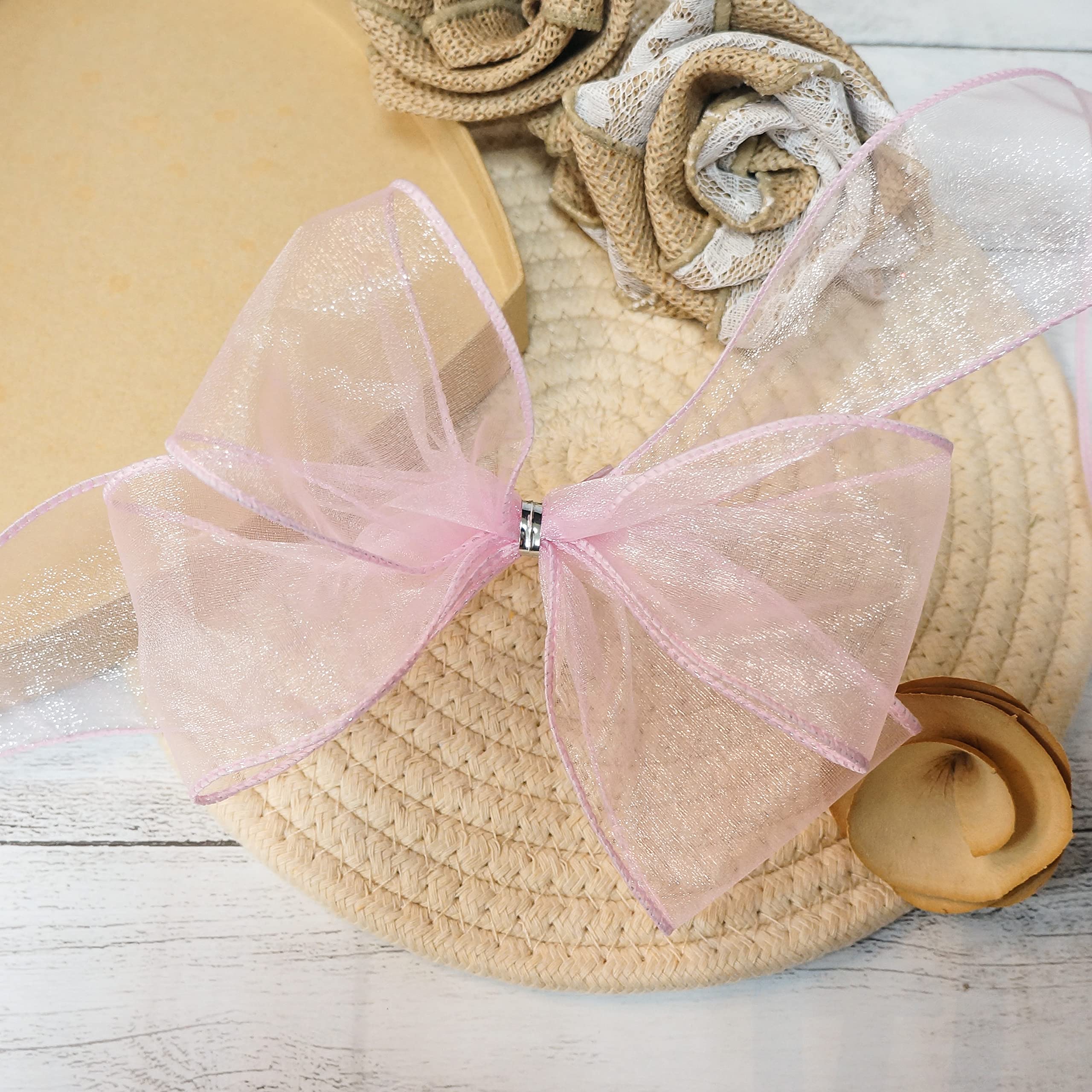 CT CRAFT LLC Sheer Organza Wired Ribbon for Home Decor, Gift Wrapping, DIY Crafts, 2.5” x 25 Yards x 2 Rolls - Pink