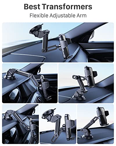 Phone Mount for Car (3 in 1) Dashboard Windshield Air Vent [Multi-Angle Adjustment Arm] Dash Phone Holder Mount, Car Cell Phone Holder, Hands Free iPhone Stand for Car Fit for All Mobile Phones.