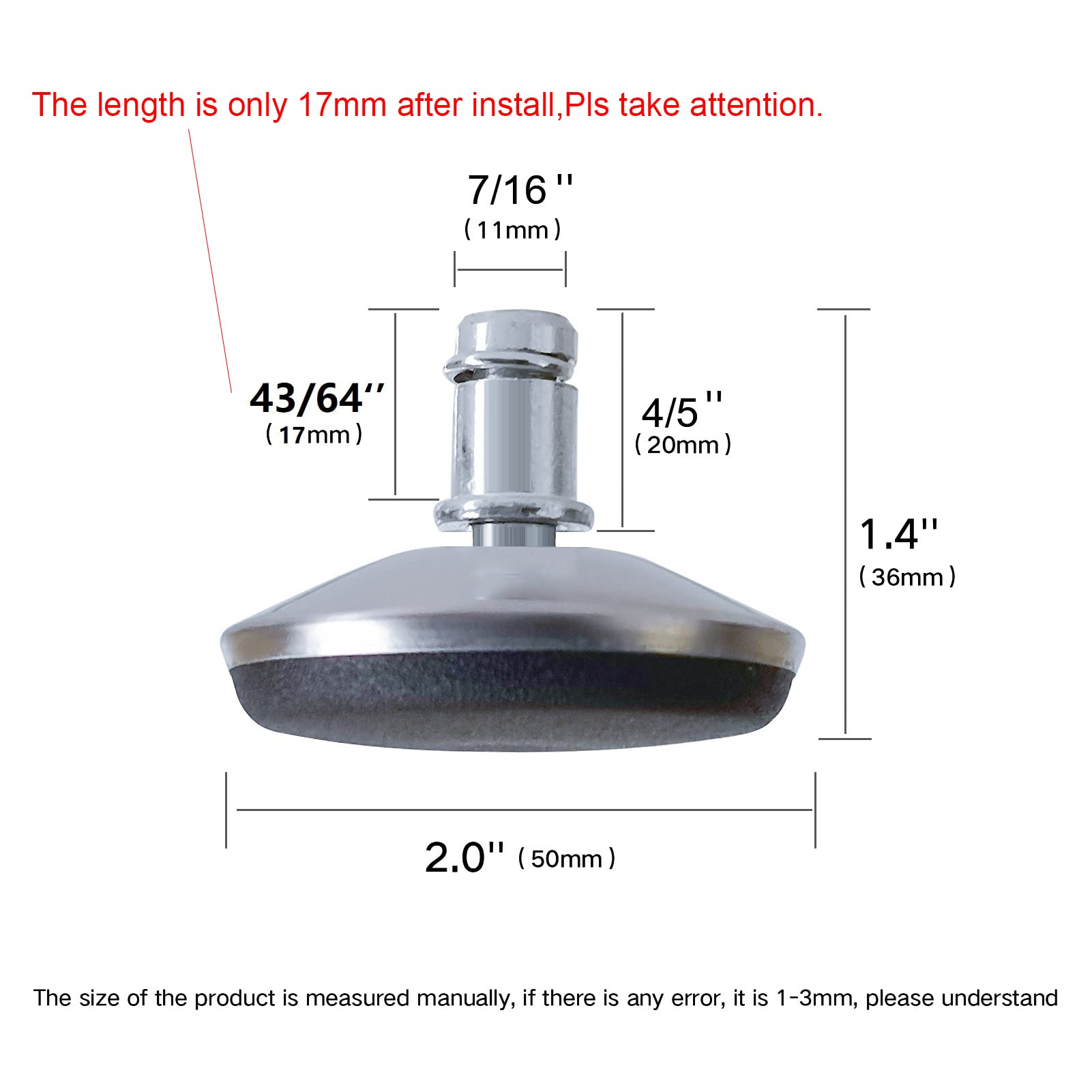 UARELVA Office Chair Bell Glides Replacement Desk Chair Wheels Swivel Caster Wheels to Fixed Stationary Foot Dia 7/16"(11 mm) Stem Fit Most Office Chair