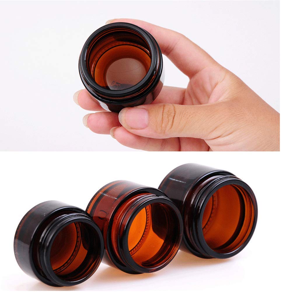 5Pcs 10ml 0.35oz Travel Size Empty Refillable Amber Glass Cosmetic Containers Round Sample Jars Pot Vial Bottle with Inner Liners and Black Lids for Face Creams Lotions and More