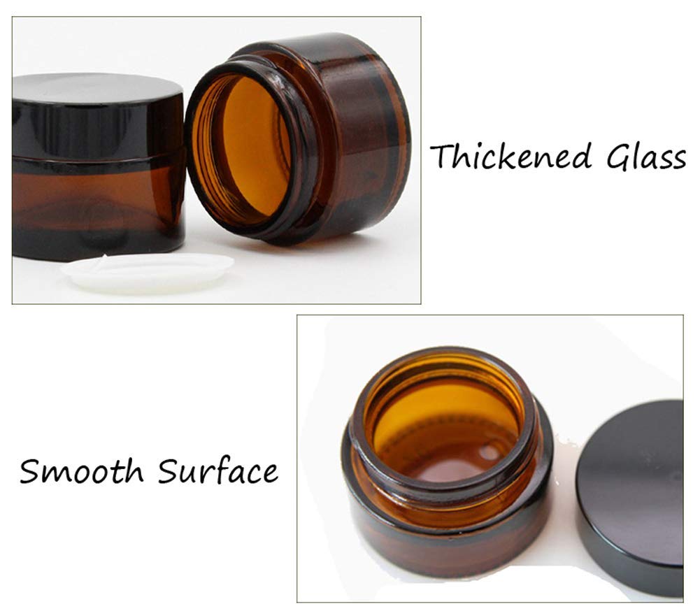 5Pcs 10ml 0.35oz Travel Size Empty Refillable Amber Glass Cosmetic Containers Round Sample Jars Pot Vial Bottle with Inner Liners and Black Lids for Face Creams Lotions and More