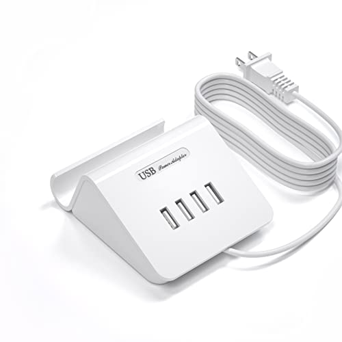 VHBW USB Charging Station 25W, 4 Port USB Charging Station for Multiple Devices, Multi USB Charger Station with Phone Stand (UL Listed, 5Ft Extension Cord, White)