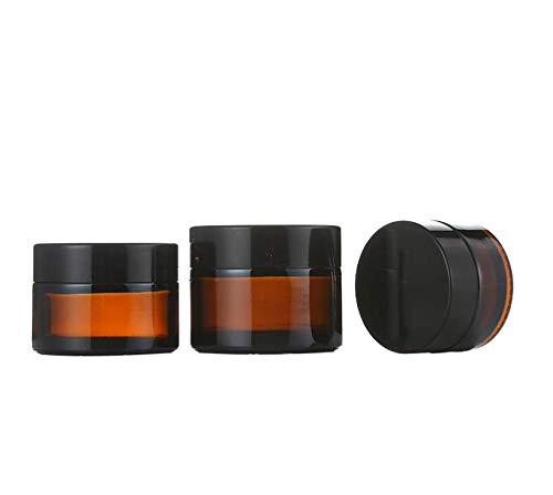 5Pcs 10ml 0.35oz Travel Size Empty Refillable Amber Glass Cosmetic Containers Round Sample Jars Pot Vial Bottle with Inner Liners and Black Lids for Face Creams Lotions and More