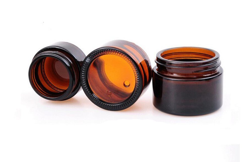 5Pcs 10ml 0.35oz Travel Size Empty Refillable Amber Glass Cosmetic Containers Round Sample Jars Pot Vial Bottle with Inner Liners and Black Lids for Face Creams Lotions and More