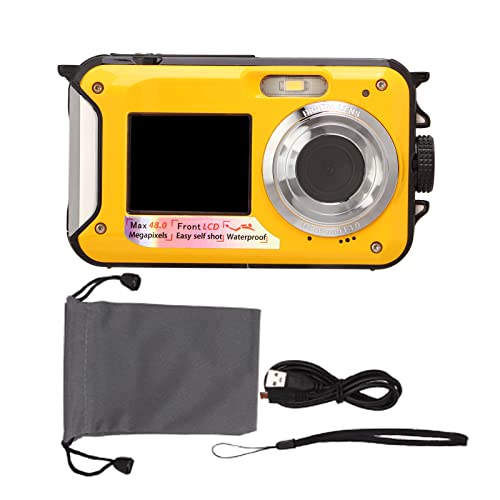 Tefola Waterproof Digital Camera, Full HD 2.7K 48MP 10ft Waterproof Underwater Digital Camera 16X Digital Zoom Front Rear Double Screens Waterproof Digital Camera(Yellow)
