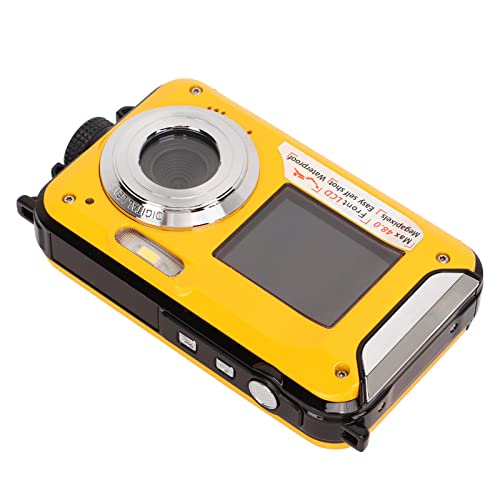 Tefola Waterproof Digital Camera, Full HD 2.7K 48MP 10ft Waterproof Underwater Digital Camera 16X Digital Zoom Front Rear Double Screens Waterproof Digital Camera(Yellow)