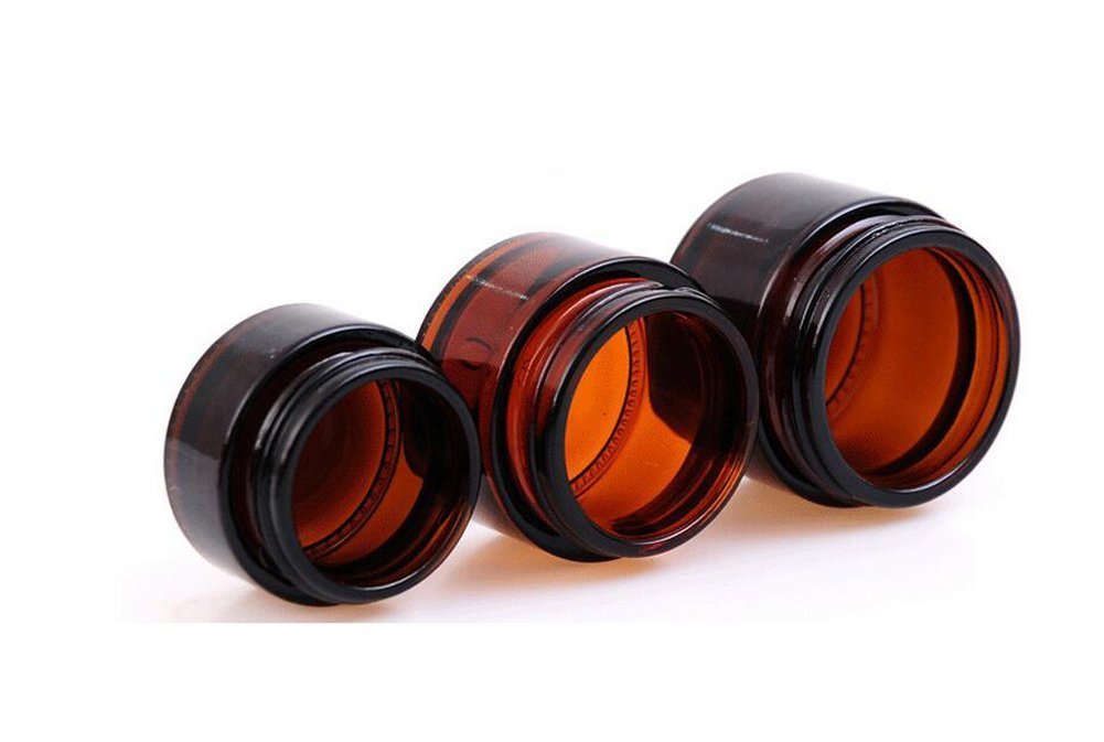 5Pcs 10ml 0.35oz Travel Size Empty Refillable Amber Glass Cosmetic Containers Round Sample Jars Pot Vial Bottle with Inner Liners and Black Lids for Face Creams Lotions and More