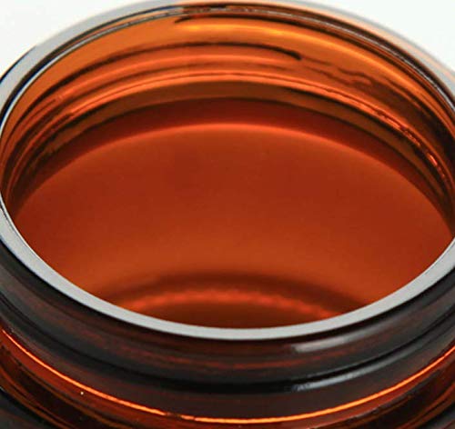 5Pcs 10ml 0.35oz Travel Size Empty Refillable Amber Glass Cosmetic Containers Round Sample Jars Pot Vial Bottle with Inner Liners and Black Lids for Face Creams Lotions and More