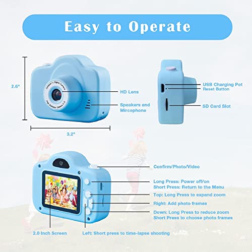 Usbinx ππ‘π’π₯ππ«ππ§ Camera Photo 1080P ππ’ππ¬ Video Cartoon Digital Cameras Recorder with 32GB SD Card Anti-Fall ππ¨π²π¬ & ππ’π«π₯π¬ Photography Toy with MP3 Player (Blue)
