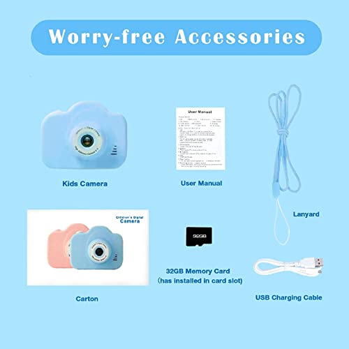 Usbinx ππ‘π’π₯ππ«ππ§ Camera Photo 1080P ππ’ππ¬ Video Cartoon Digital Cameras Recorder with 32GB SD Card Anti-Fall ππ¨π²π¬ & ππ’π«π₯π¬ Photography Toy with MP3 Player (Blue)