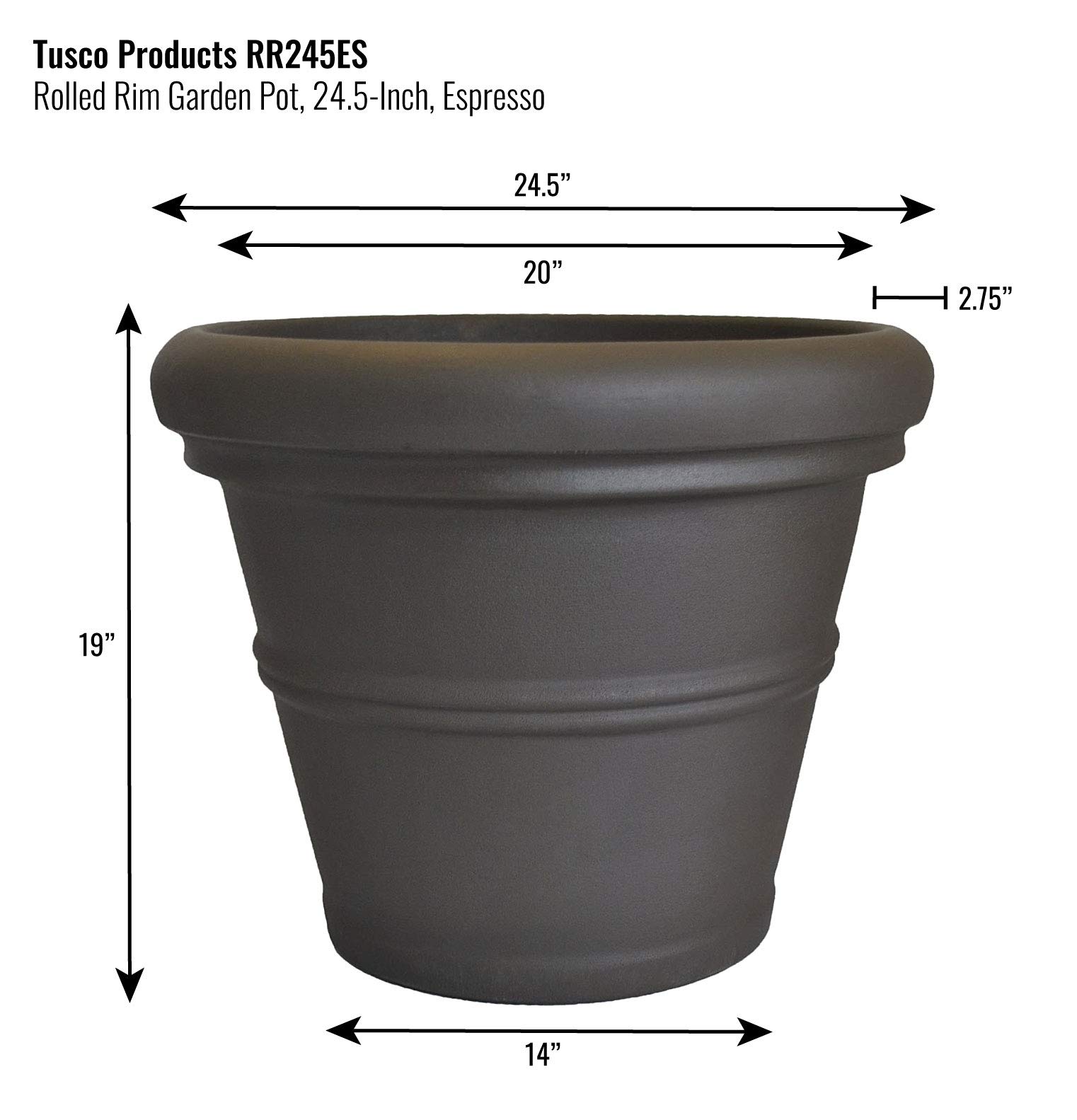 Tusco Products RR245ES Classic Rolled Rim Garden Planter, 24.5", Espresso