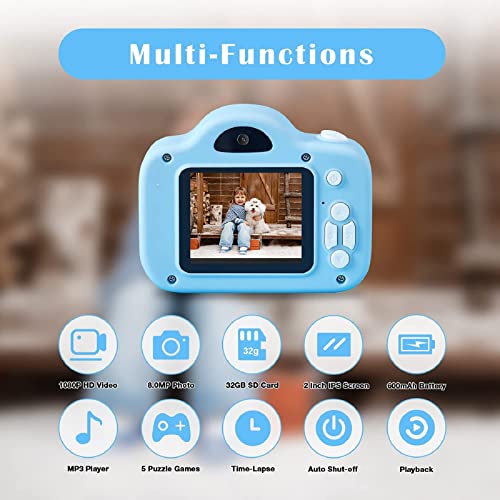 Usbinx ππ‘π’π₯ππ«ππ§ Camera Photo 1080P ππ’ππ¬ Video Cartoon Digital Cameras Recorder with 32GB SD Card Anti-Fall ππ¨π²π¬ & ππ’π«π₯π¬ Photography Toy with MP3 Player (Blue)