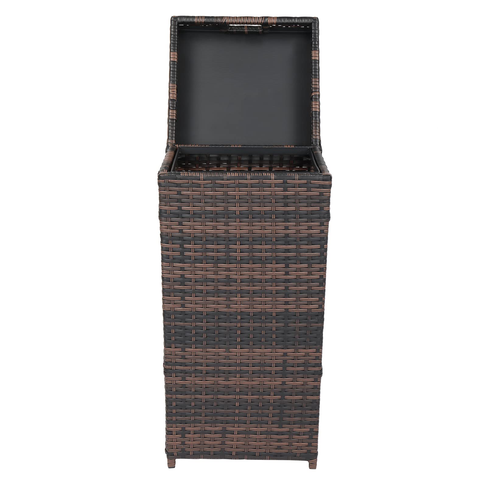 Henf 24-Gallon Outdoor Rattan Trash Can Wicker Waste Basket with Lid, Corner Wastebasket Trash Bin w/Sturdy Metal Frame for Poolside Backyard Patio Kitchen