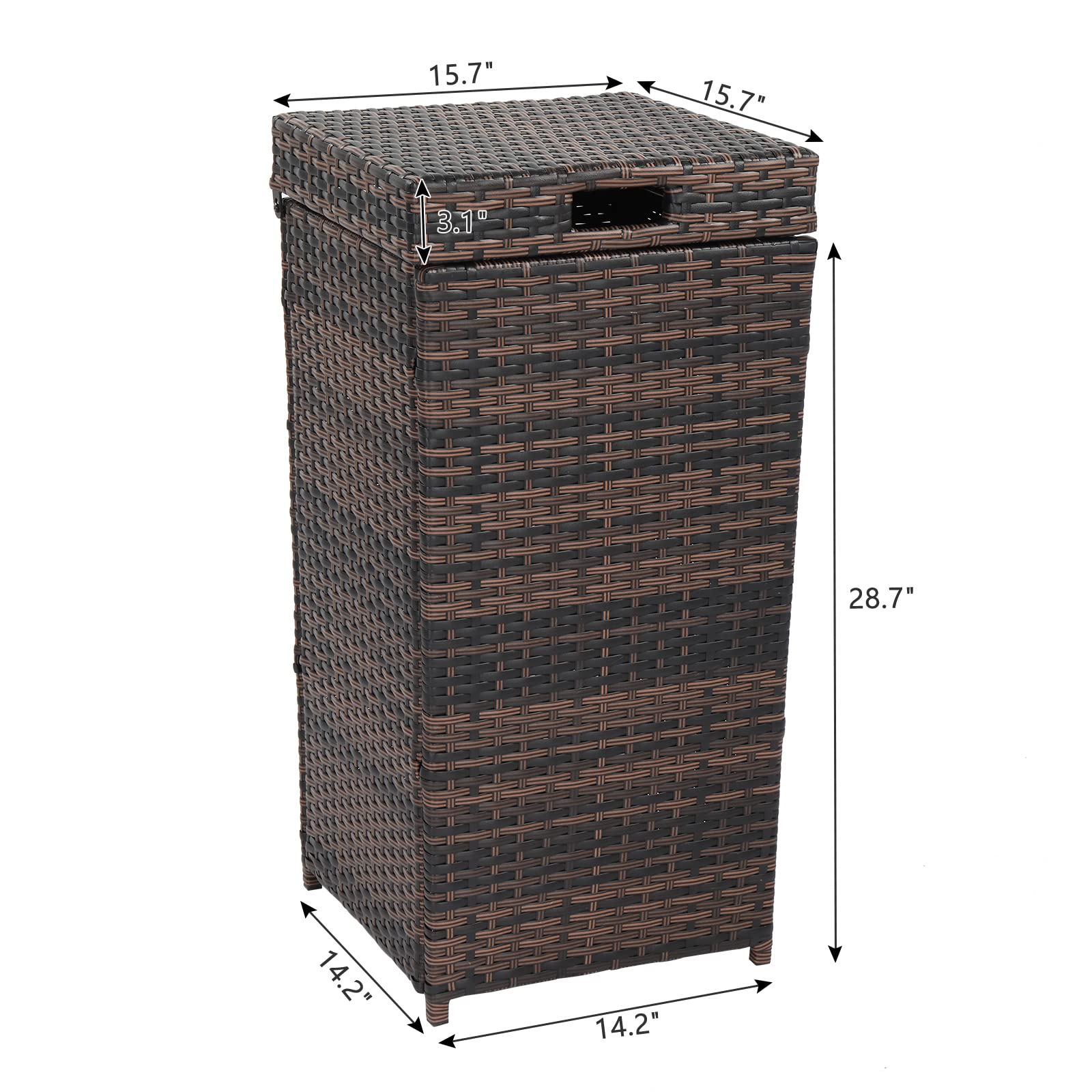 Henf 24-Gallon Outdoor Rattan Trash Can Wicker Waste Basket with Lid, Corner Wastebasket Trash Bin w/Sturdy Metal Frame for Poolside Backyard Patio Kitchen