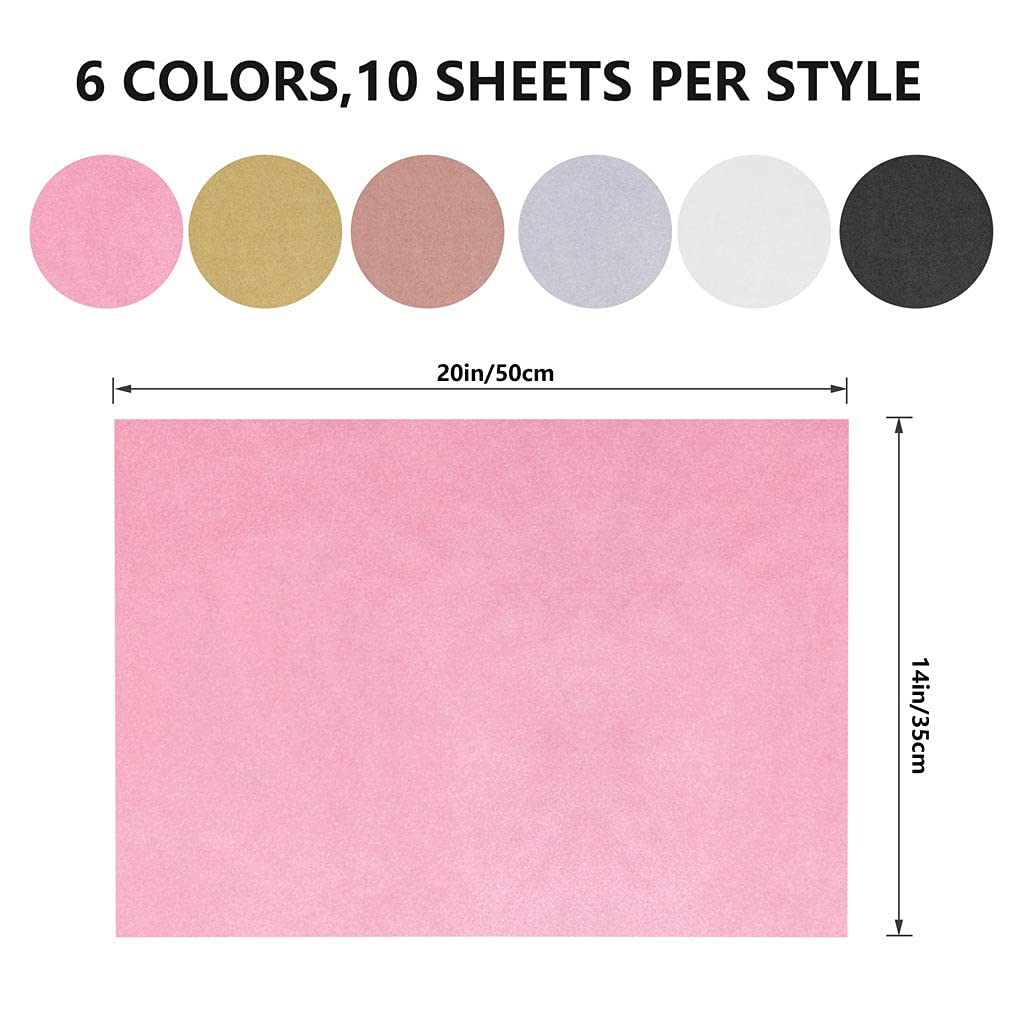 Feibmir 60 Sheets 6 Colors Metallic Tissue Paper,Gift Wrapping for Birthday Parties Christmas Weddings DIY Crafts,20 x 14 Inch(Rose Gold, Gold, Silver,Pink Gold,Black,White )