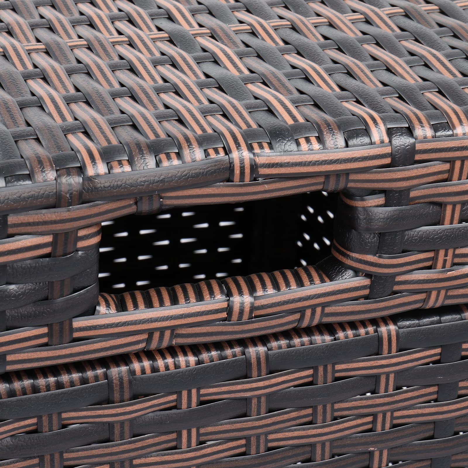 Henf 24-Gallon Outdoor Rattan Trash Can Wicker Waste Basket with Lid, Corner Wastebasket Trash Bin w/Sturdy Metal Frame for Poolside Backyard Patio Kitchen