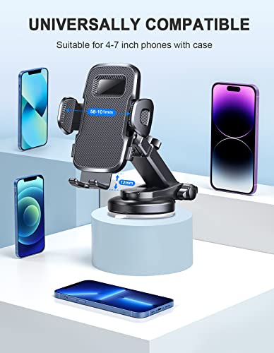 Dawinga Car Phone Holder Mount, [Military-Grade Suction] Phone Mount for Car Dashboard/Windshield/Vent，4-in-1 Universal Hands-Free Phone Holder for Car Compatible with iPhone 14 13 12 11 Pro Max, etc