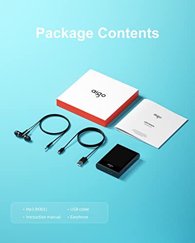 【2023 New Edition】 aigo 32GB Bluetooth 5.0 MP3 Player, Portable Touch Screen HiFi Lossless Sound Music Player with Bulit-in Speaker, FM Radio, Voice Recorder, E-Book, Support Up to 128G