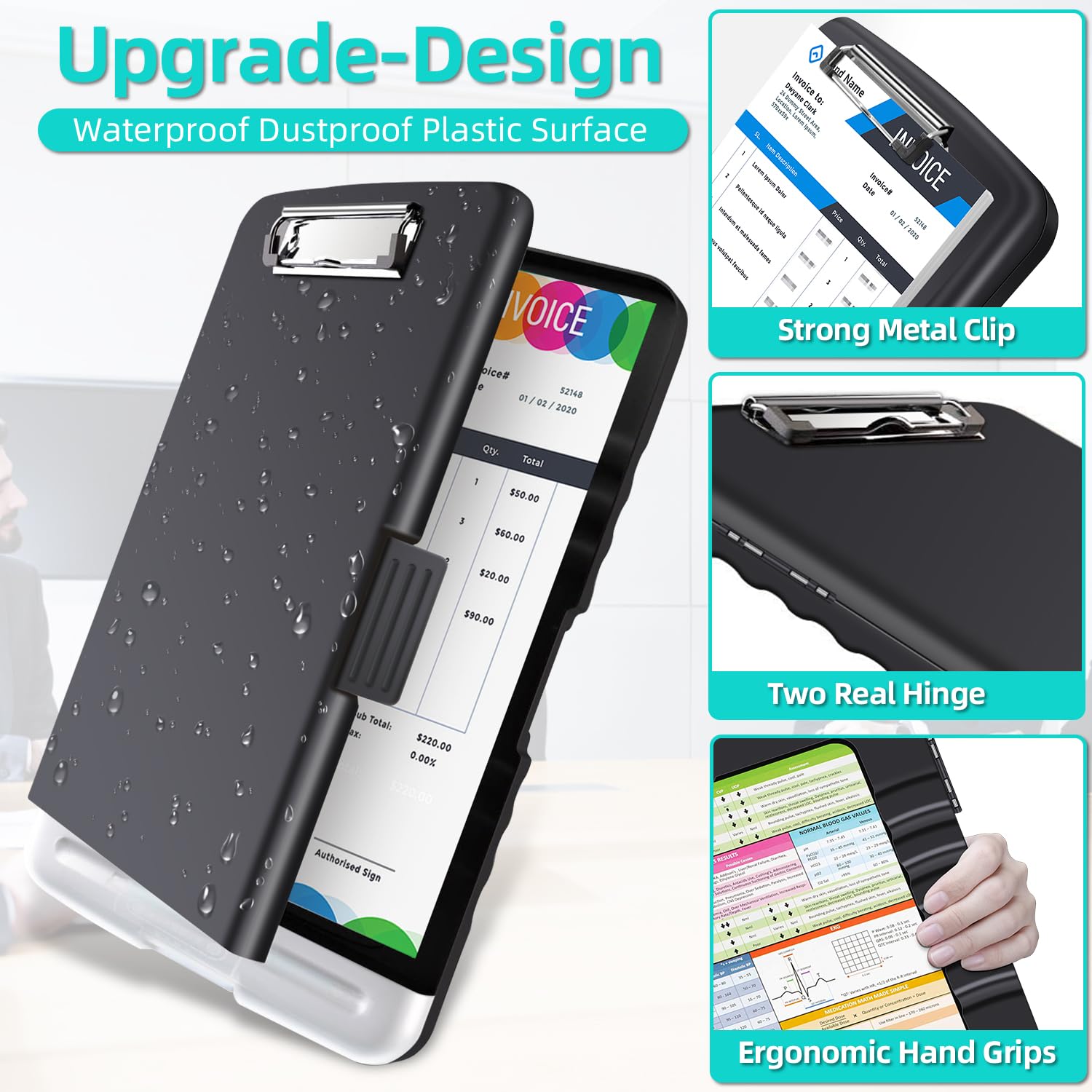 Sunnyclip Clipboard with Storage, Real Hinge & 2 Compartment, Letter Size Plastic Side Opening Lightweight Portable Slimcase Box, Smooth Writing for Paperwork Office Classroom Supply