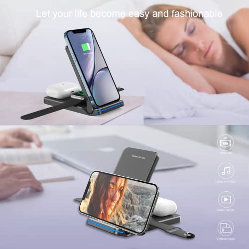 Wireless Charger, 3 in 1 15W Fast Charging Dock Stand for iPhone 14/13/12/11/Pro Max/XS/XR/X/8 Plus/8, Compatible with Apple Watch Series and AirPods 3/2/Pro with 18W Adapter(Black)