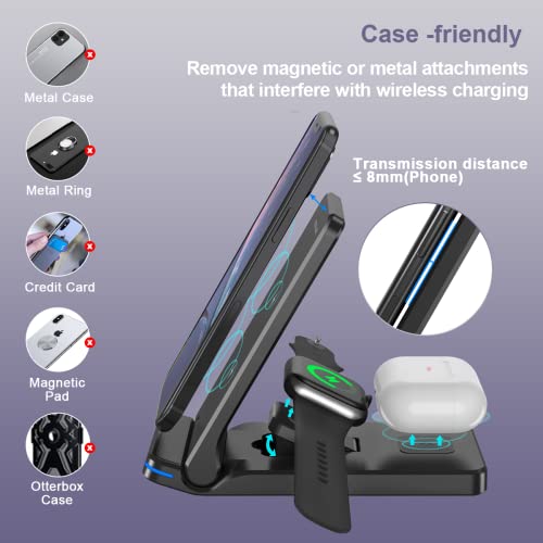Wireless Charger, 3 in 1 15W Fast Charging Dock Stand for iPhone 14/13/12/11/Pro Max/XS/XR/X/8 Plus/8, Compatible with Apple Watch Series and AirPods 3/2/Pro with 18W Adapter(Black)