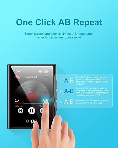 【2023 New Edition】 aigo 32GB Bluetooth 5.0 MP3 Player, Portable Touch Screen HiFi Lossless Sound Music Player with Bulit-in Speaker, FM Radio, Voice Recorder, E-Book, Support Up to 128G