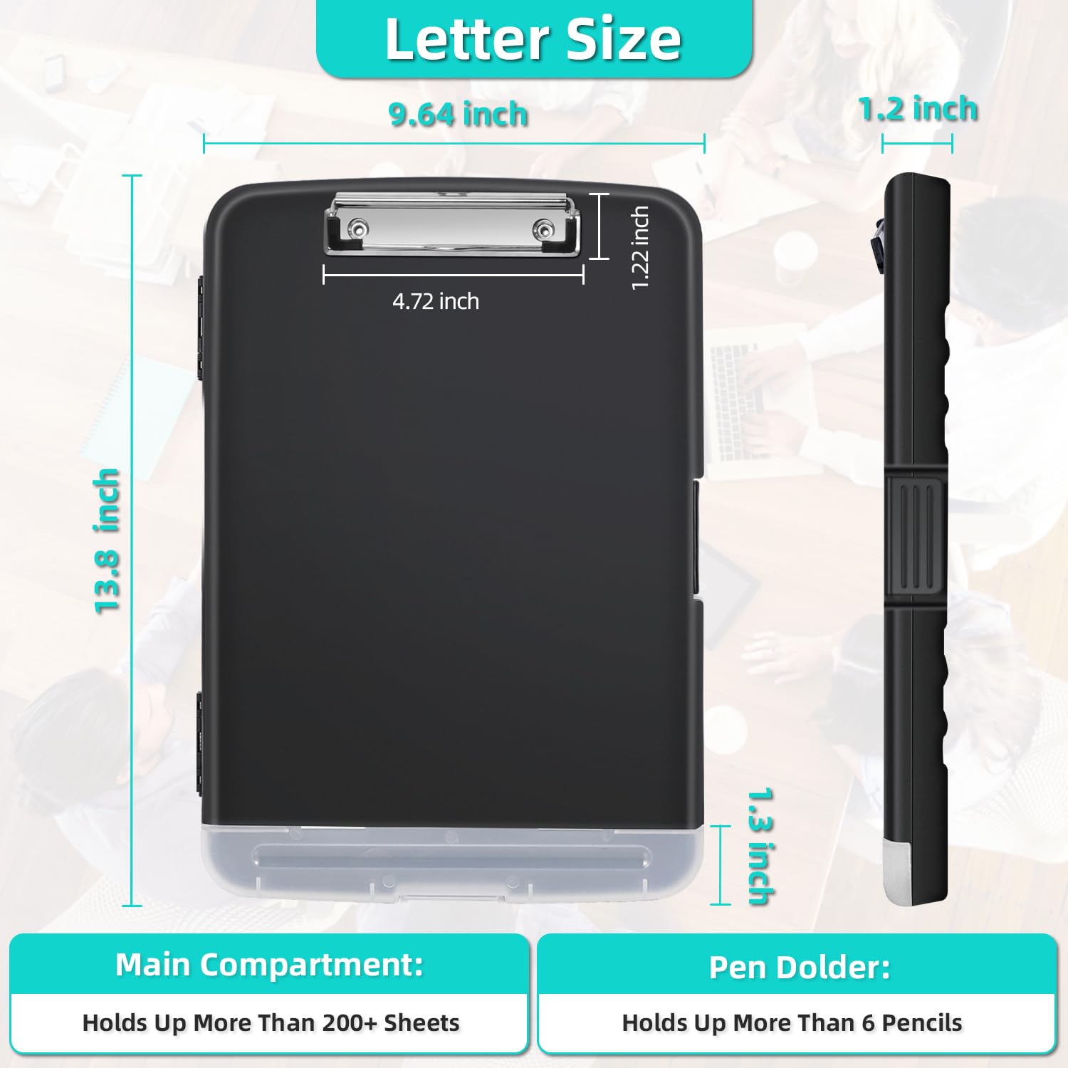 Sunnyclip Clipboard with Storage, Real Hinge & 2 Compartment, Letter Size Plastic Side Opening Lightweight Portable Slimcase Box, Smooth Writing for Paperwork Office Classroom Supply