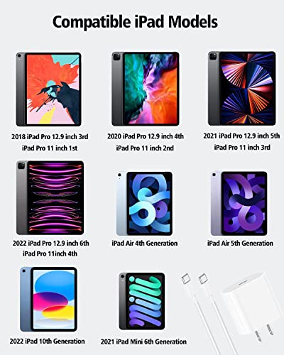 20W USB C Fast Charger with 10ft USB C to C Charging Cord for 2022/2021/2020/2018 iPad Pro 12.9 Gen 6/5/4/3, iPad Pro 11 Gen 4/3/2/1, iPad Air 5th/4th Generation, iPad 10th Generation, iPad Mini 6th