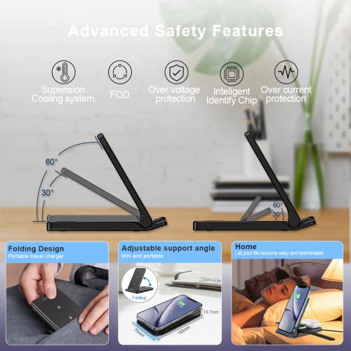 Wireless Charger, 3 in 1 15W Fast Charging Dock Stand for iPhone 14/13/12/11/Pro Max/XS/XR/X/8 Plus/8, Compatible with Apple Watch Series and AirPods 3/2/Pro with 18W Adapter(Black)