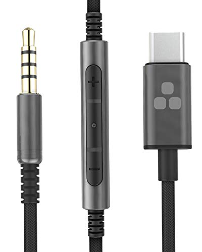 Thore Replacement Headpone Cable with USB C Connector (3.5mm) Audio Aux Cord with Mic (Male 3.5mm Auxiliary) Microphone/Volume Remote (Compatible with Beats/Sony/Sennheiser and Audio Technica) Black