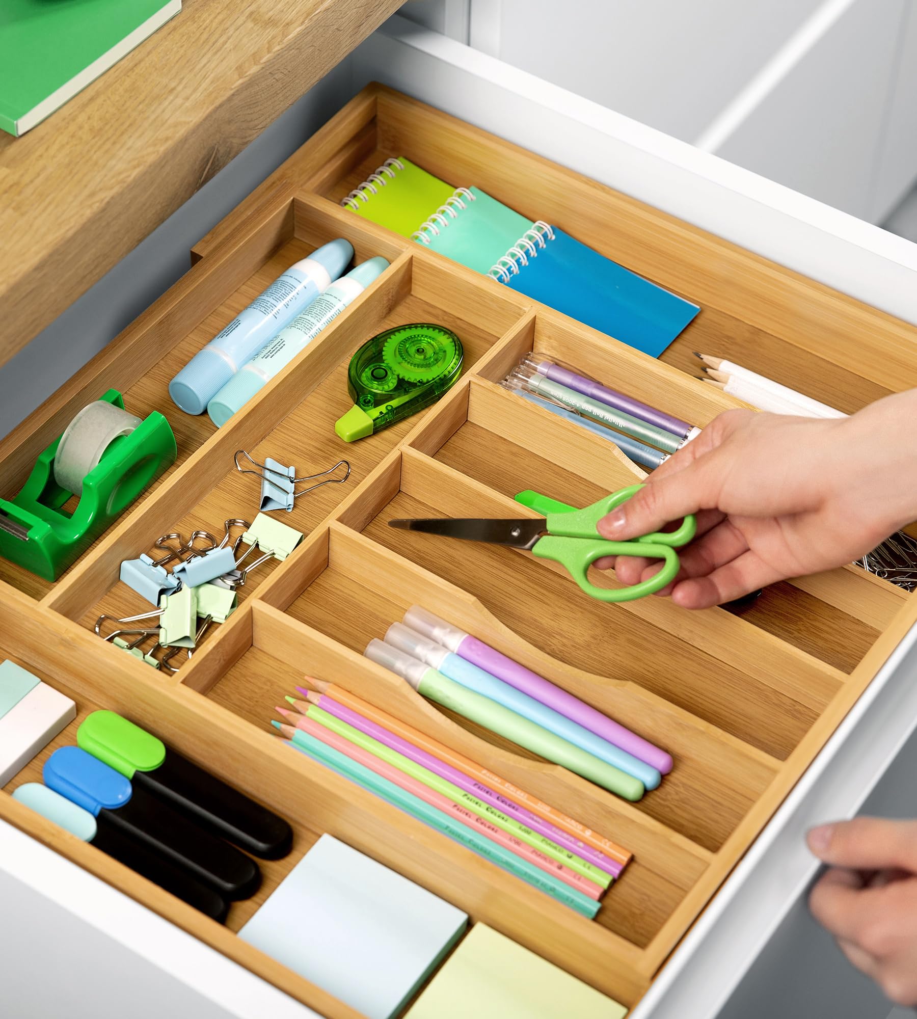 Luxury Bamboo Kitchen Drawer Organizer - Silverware Organizer - Utensil Holder and Cutlery Tray with Grooved Drawer Dividers for Flatware and Kitchen Utensils (9 Slot, Natural)