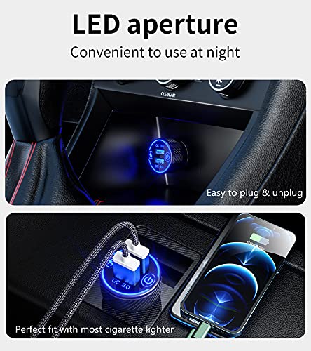 KEWIG Car Charger, 36W 3A Fast Car Charger Adapter, Dual QC3.0 USB Car Charger Fast Charge with Blue LED & ON/Off Switch