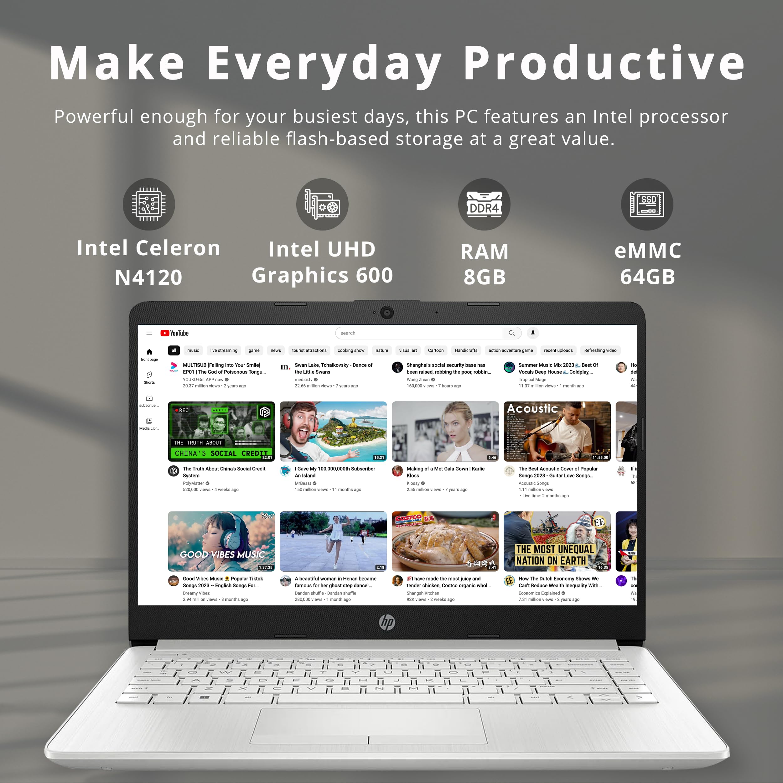 2022 HP Stream 14" HD Laptop, AMD Athlon Silver 3050U Processor, 8GB RAM, 256GB SSD , 720p HD Webcam, AMD Radeon Graphics, Bluetooth, Windows 10 Home, Silver, 32GB SnowBell USB Card