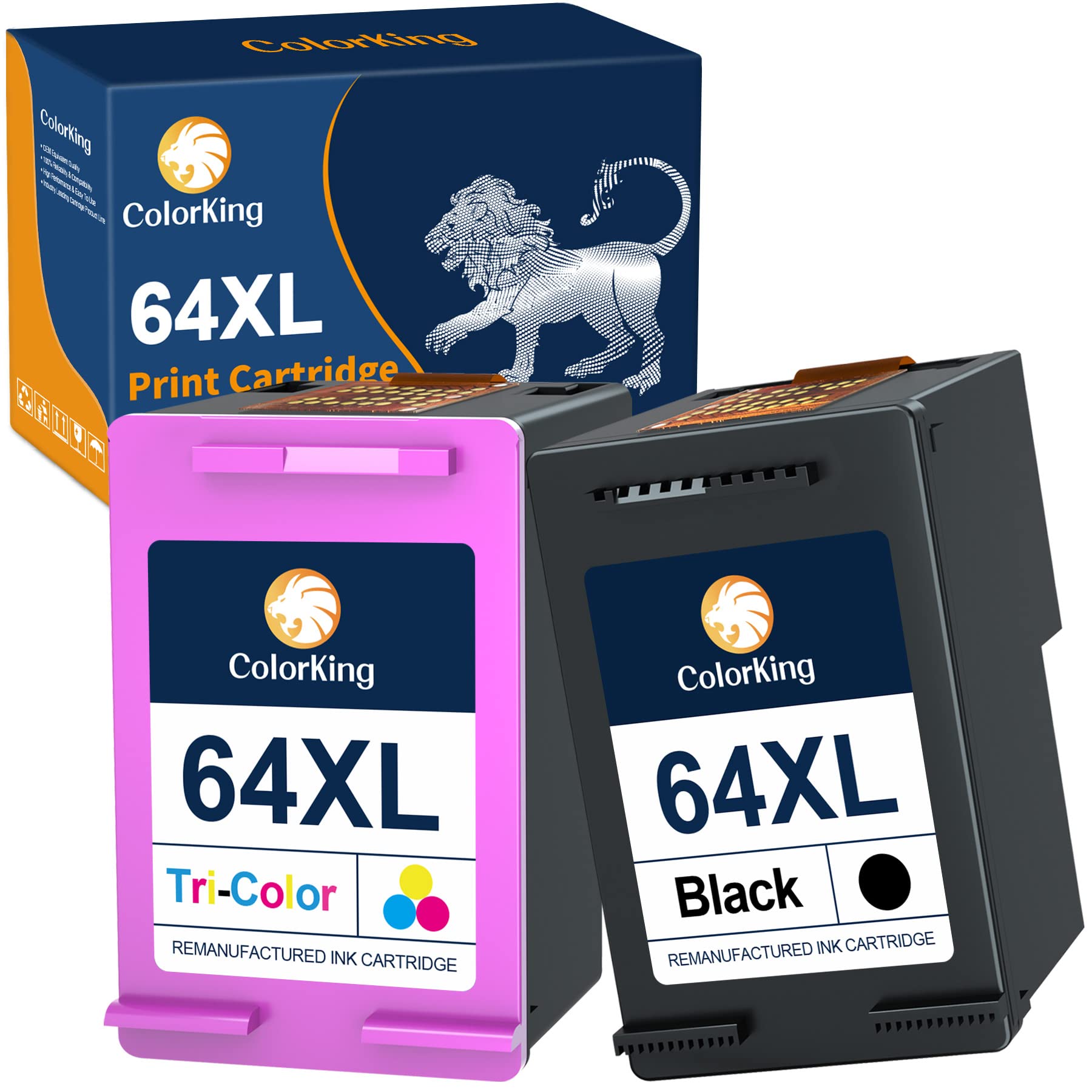 ColorKing Remanufactured Ink Cartridge Replacement for HP 64XL 64 XL Ink Cartridge for HP Envy Photo 7855 7858 7155 6255 7164 7864 7158 7160 6252 5542 Printer Ink Cartridges ( 1 Black, 1 Tri-Color )