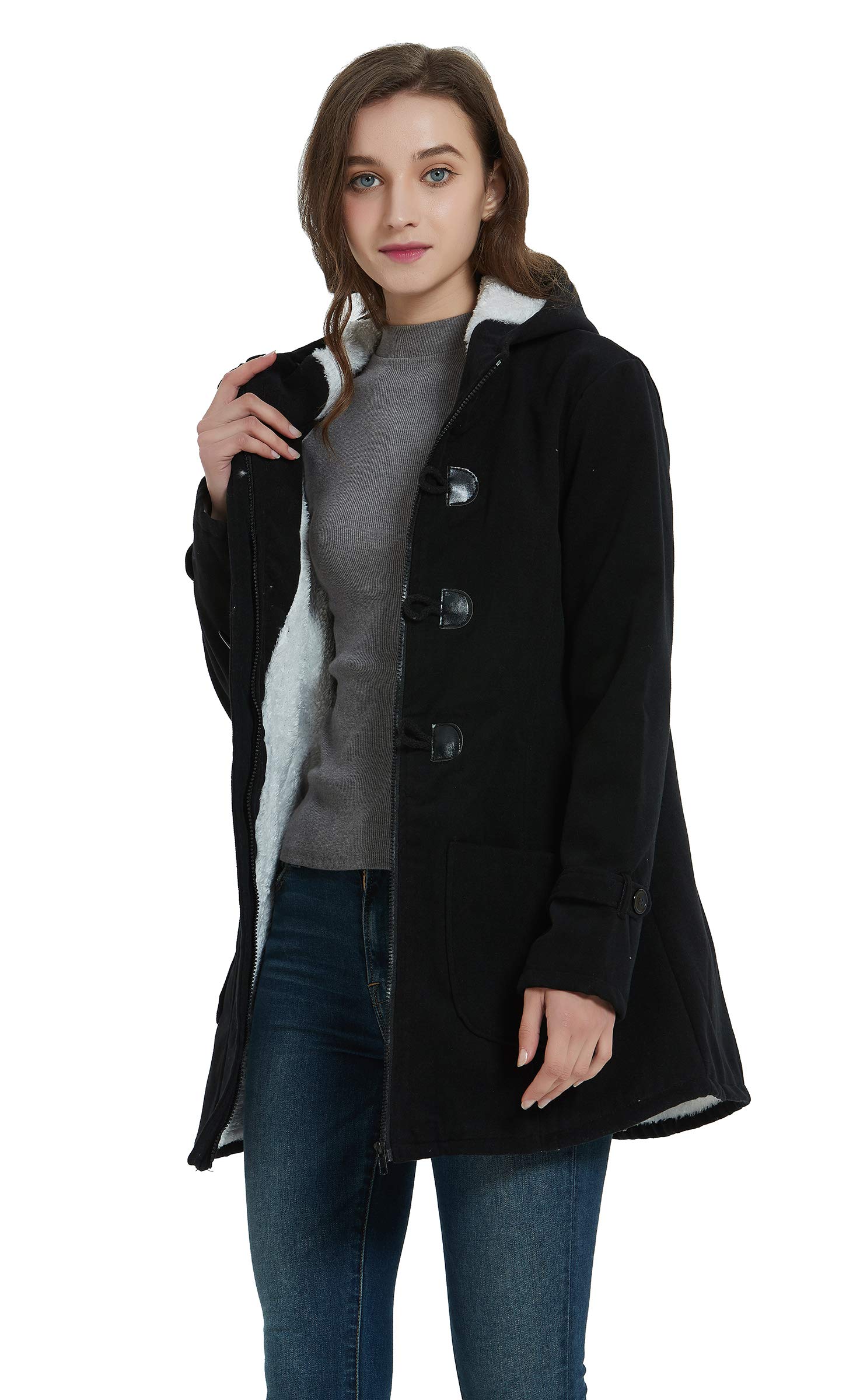 VOGRYE Womens Winter Fashion Outdoor Warm Wool Blended Classic Pea Coat Jacket (FBA) (2XL, Black2-Thicker)