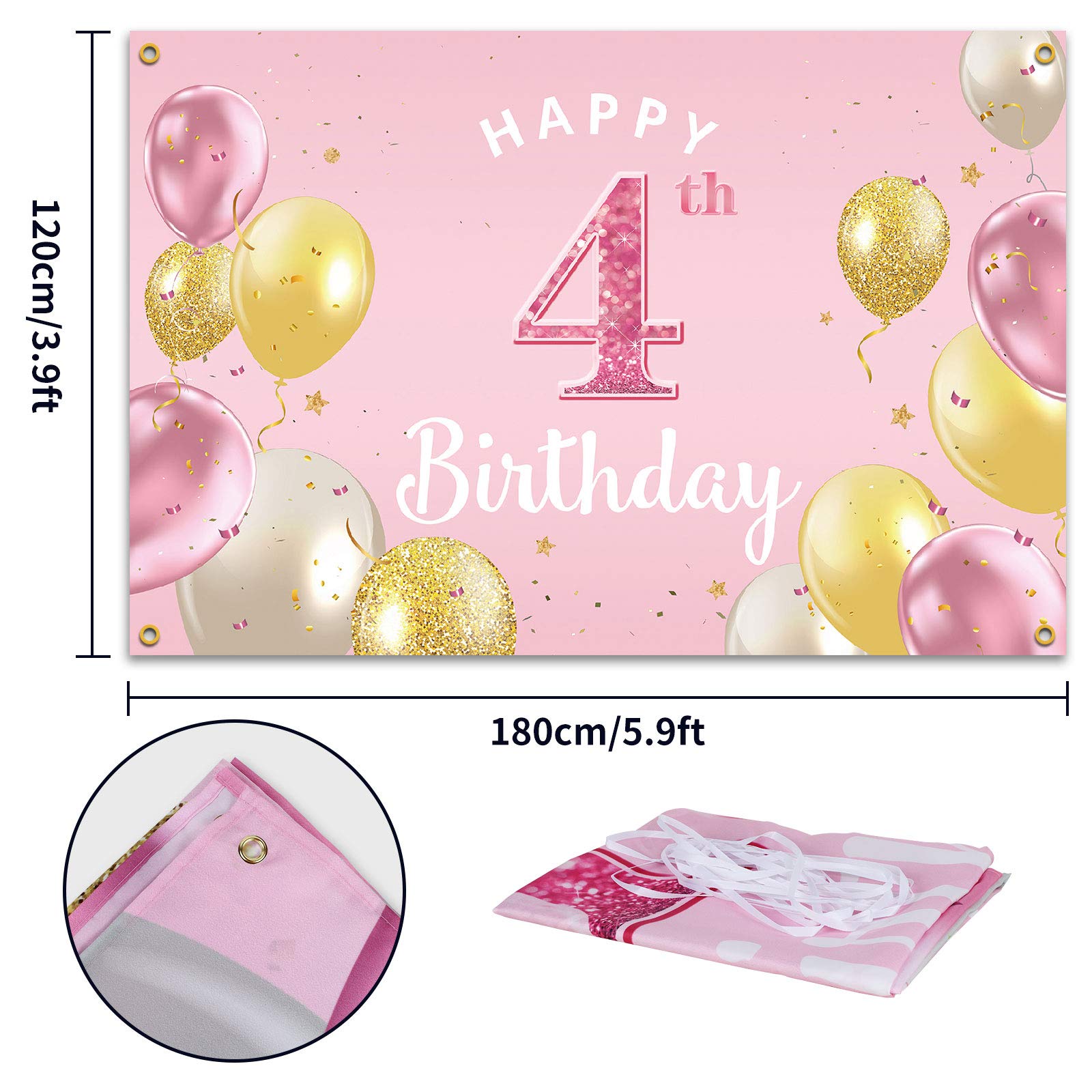 PAKBOOM Happy 5th Birthday Backdrop Banner - 5 Birthday Party Decorations Supplies for Girls - Pink 3.9 x 5.9ft